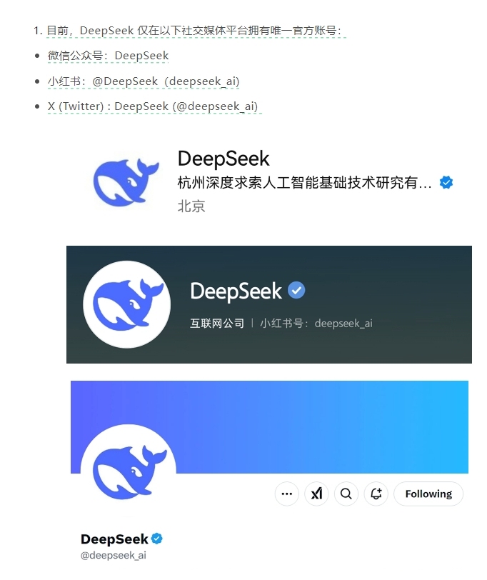 DeepSeek发声：仅在3社交平台拥有官方账号 请仔细甄别 — 新京报
